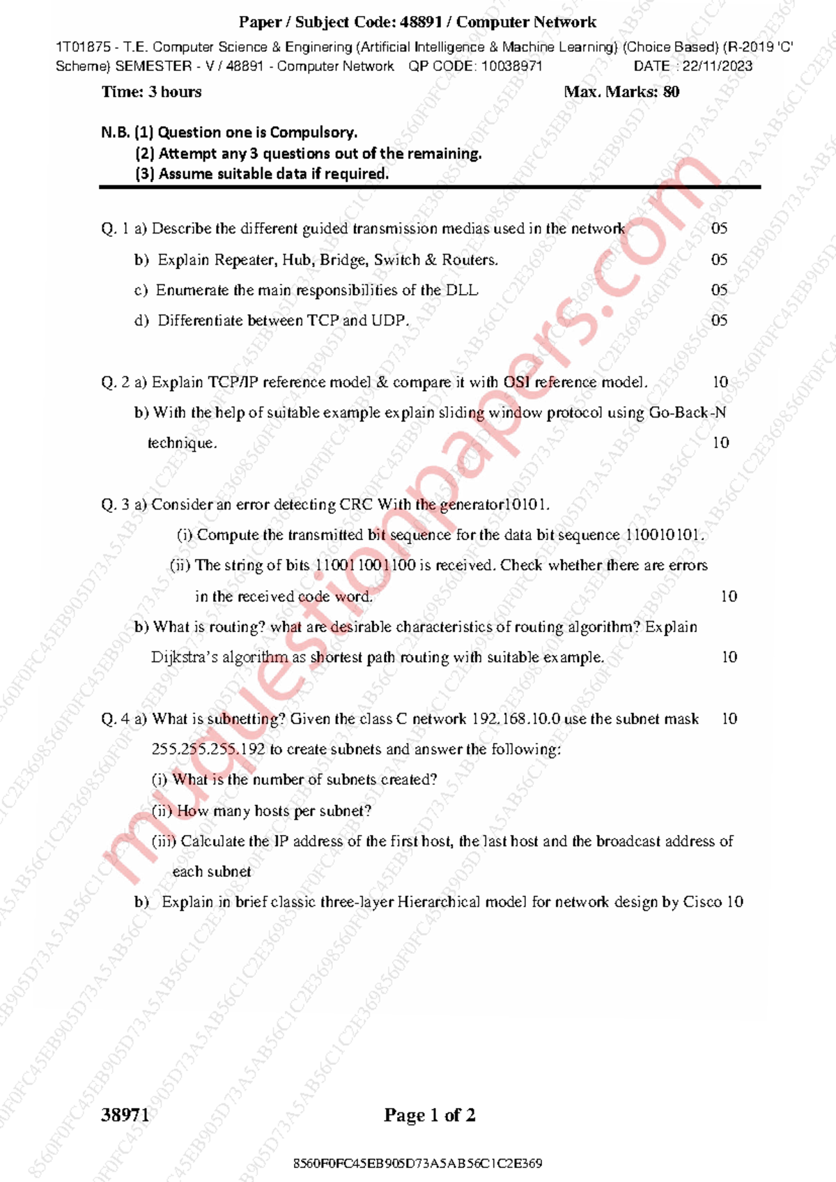 Computer Network Revision Notes (CSE 48891) - Semester 5 - Studocu