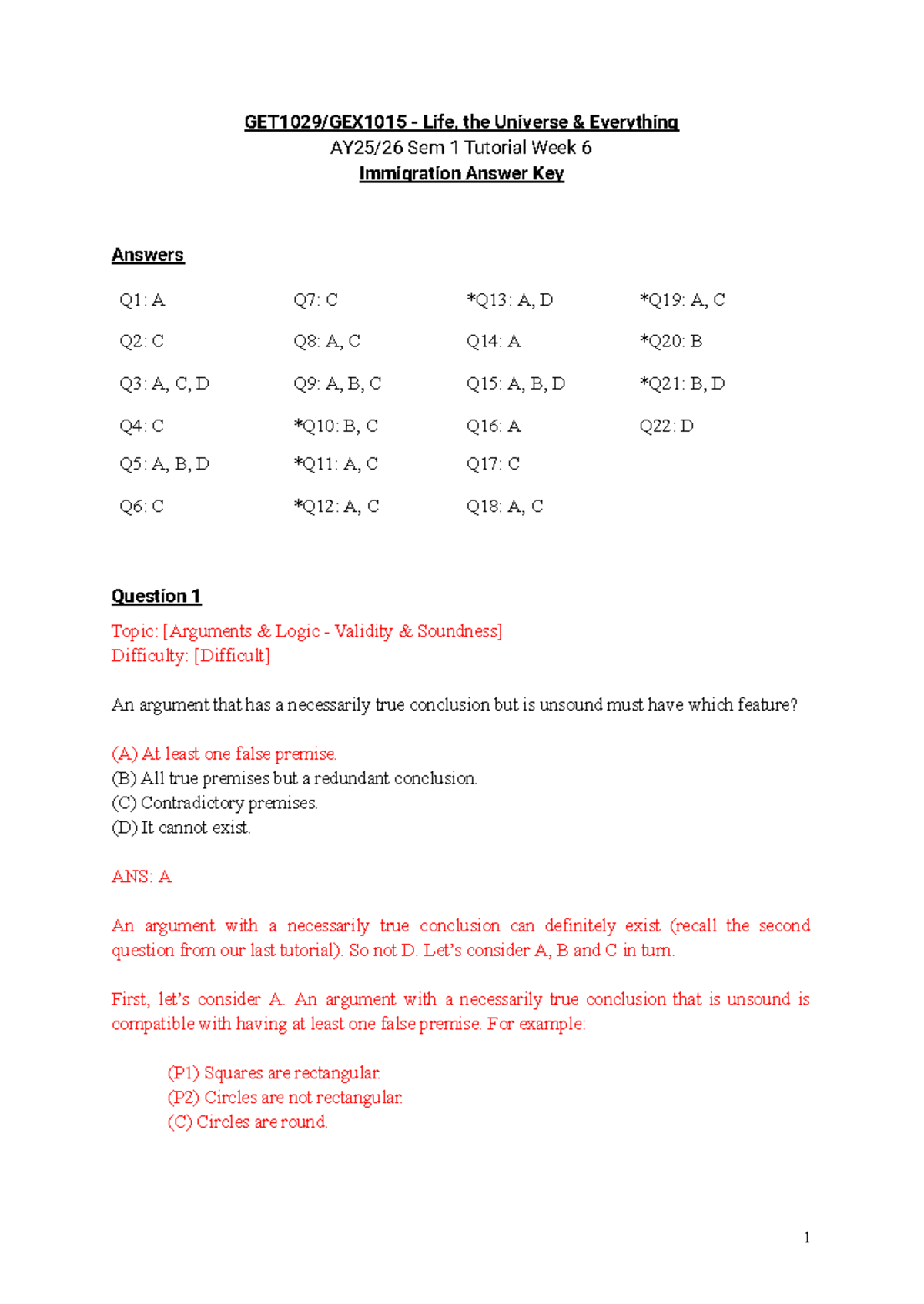 Immigration Answer Key: Logic & Law Concepts - Sem 1 Tutorial Week 6 ...