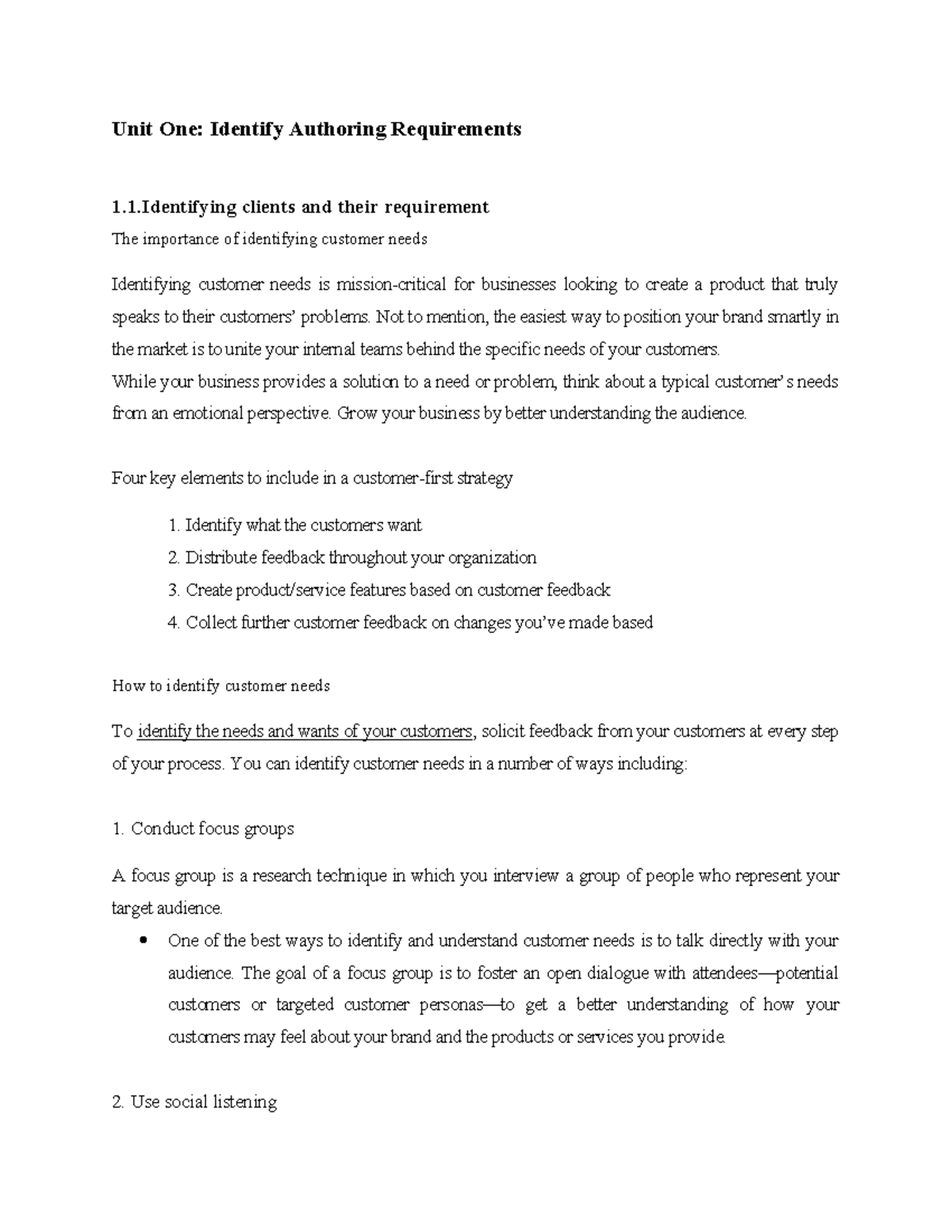 Unit One - short answer - Unit One: Identify Authoring Requirements 1.1 ...