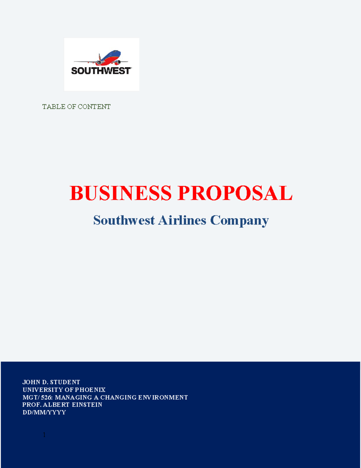 MGT/526 Week 2 Summative Assessment: Southwest Airlines Proposal - Studocu