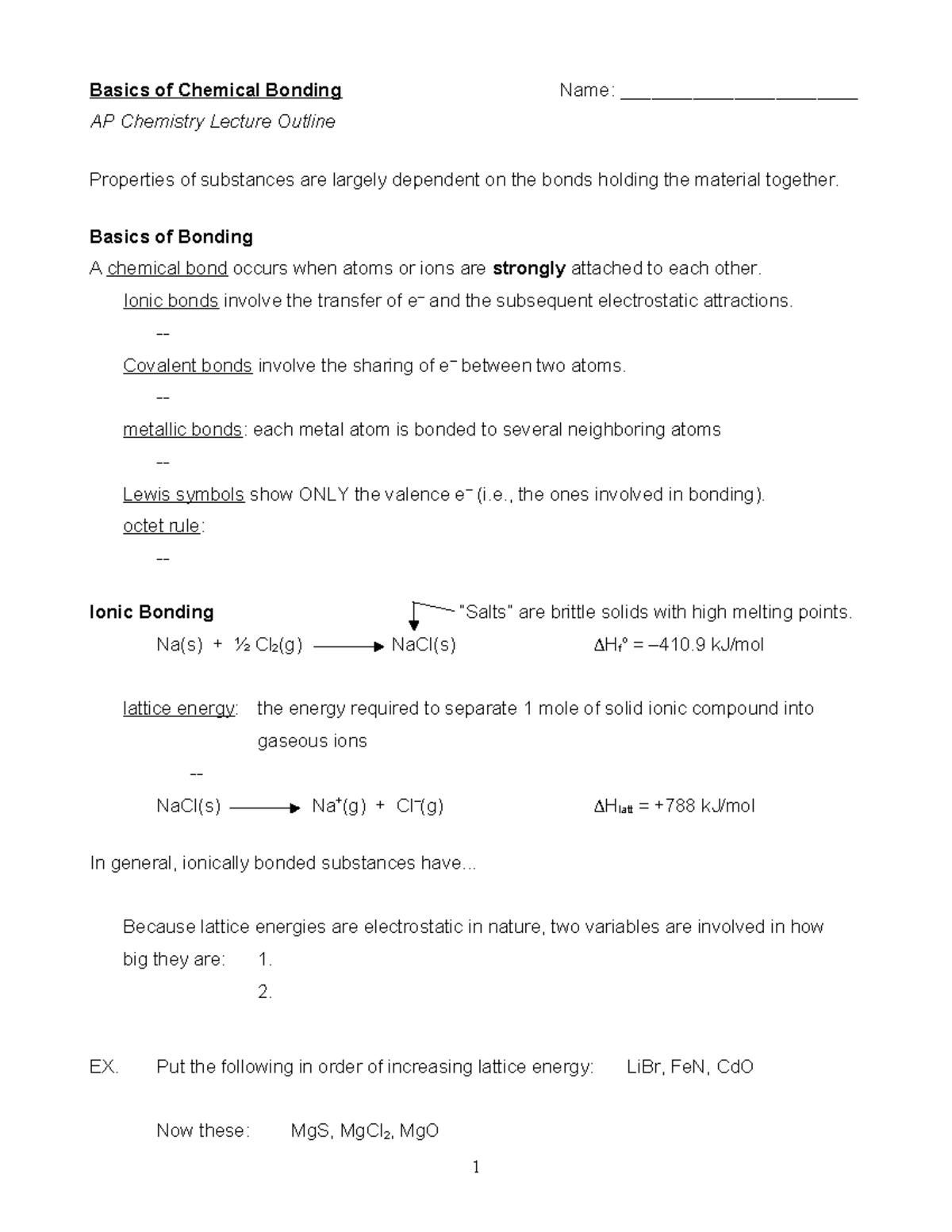 AP Chemistry Lecture: Basics of Chemical Bonding Notes - Studocu