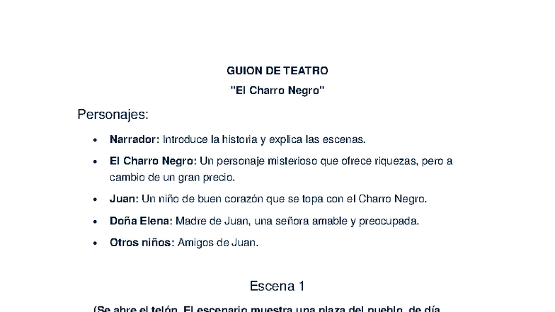 5°C Guion de Teatro: La Leyenda del Charro Negro - Studocu