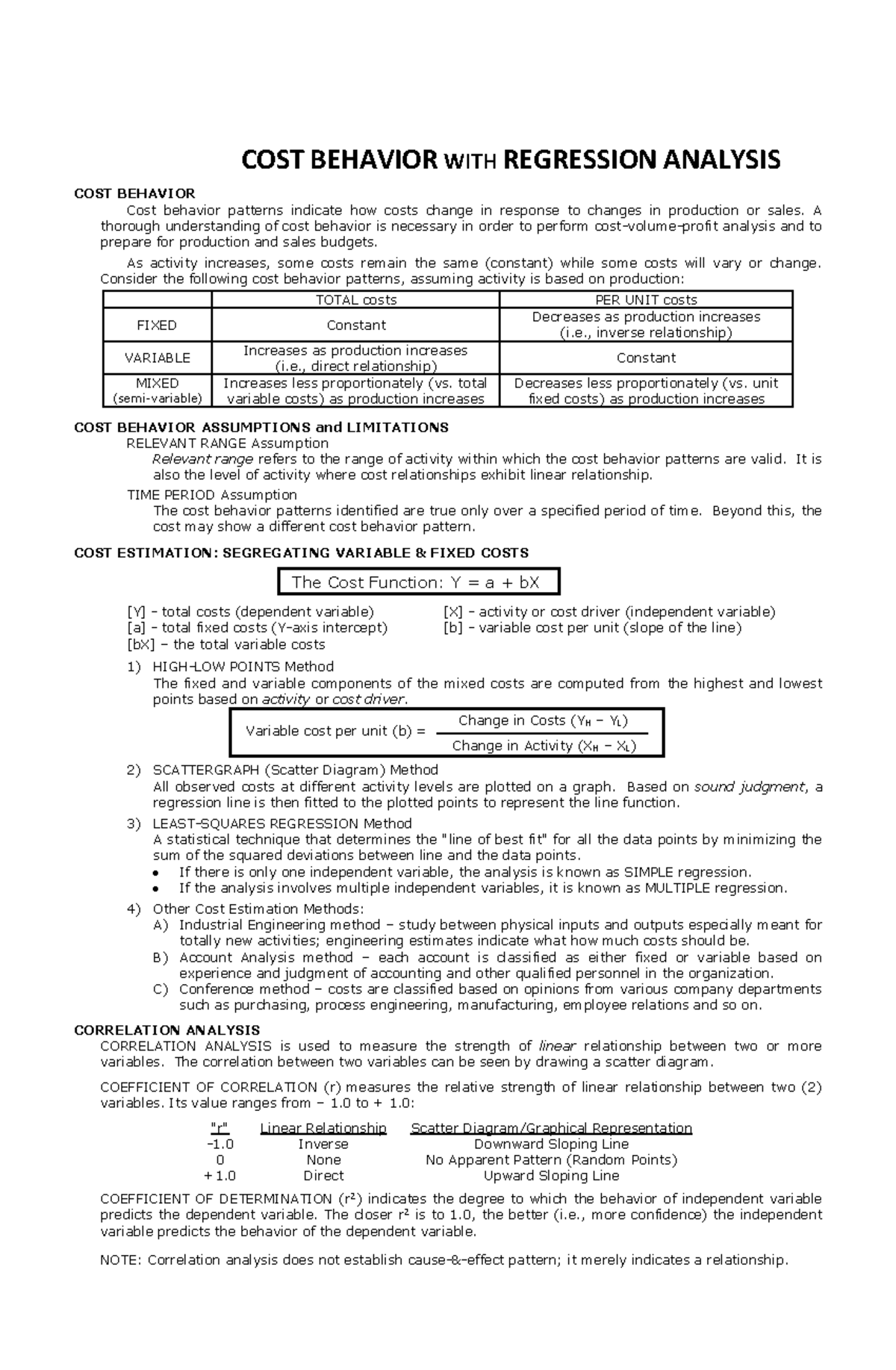 MAS-42B: Cost Behavior Analysis Using Regression Techniques - Studocu