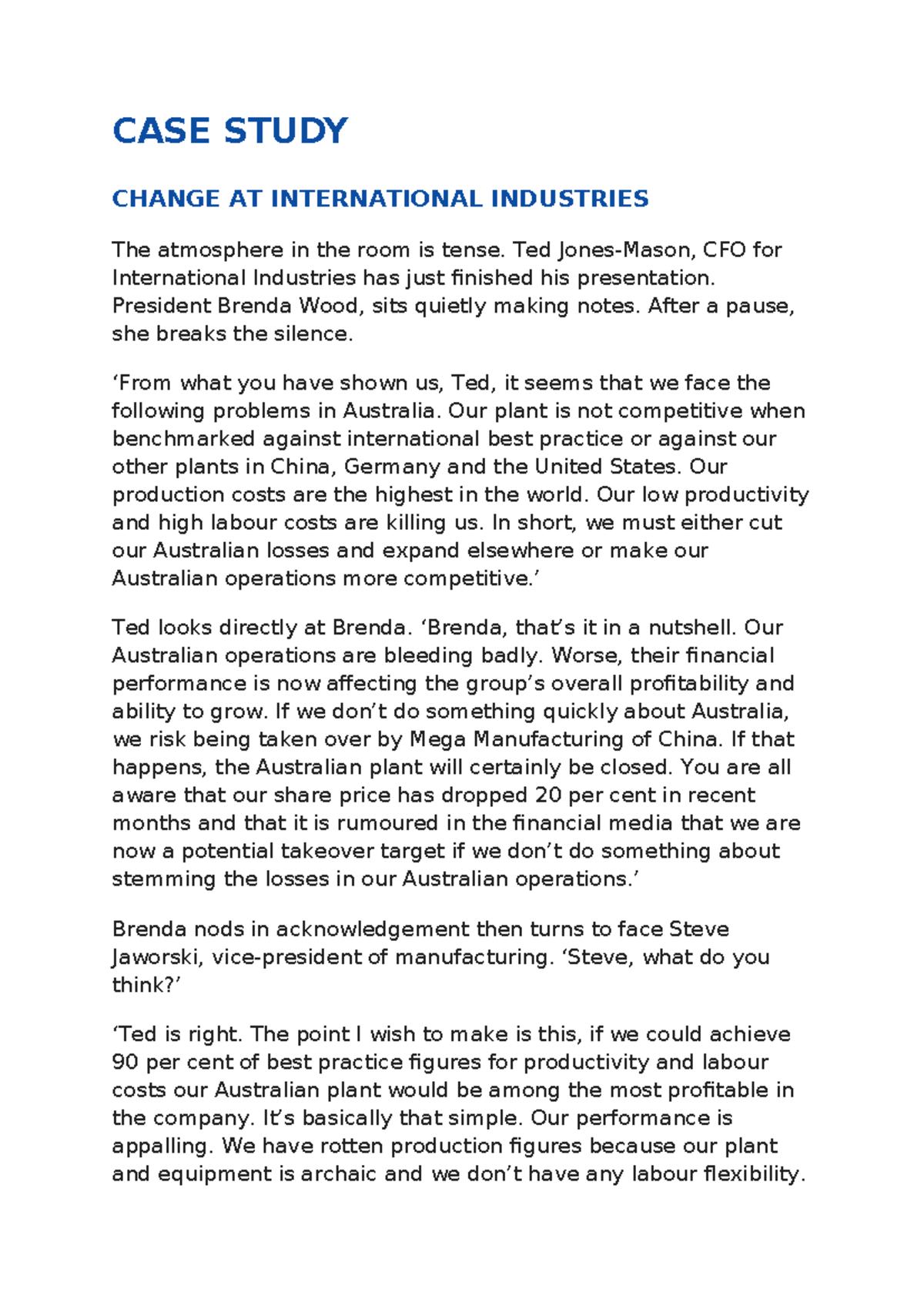CASE Study: Change Management Strategies at International Industries ...