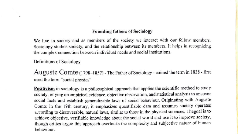 Founding Fathers of Sociology: Key Theories and Concepts - Studocu