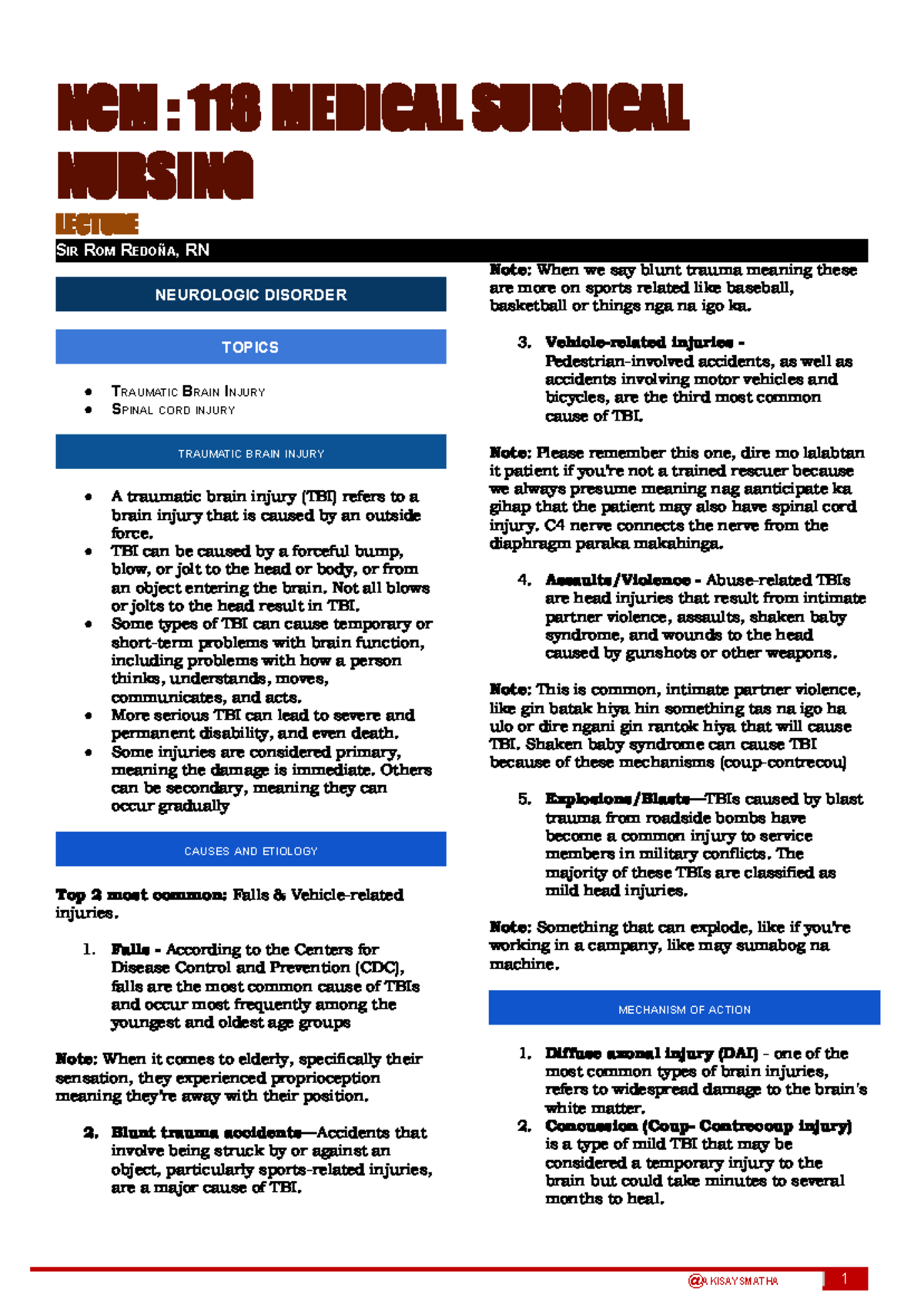 NCM 118 Medical Surgical Nursing Lecture: Neurological Disorders ...