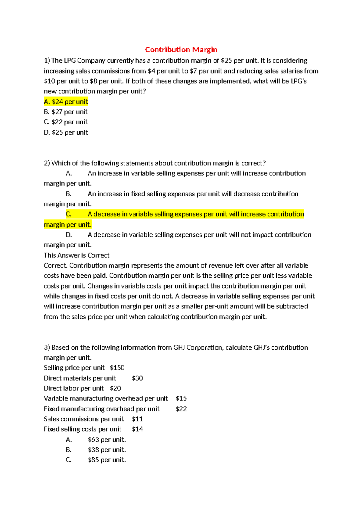Contribution Margin Analysis: Questions & Answers (FIN 101) - Studocu