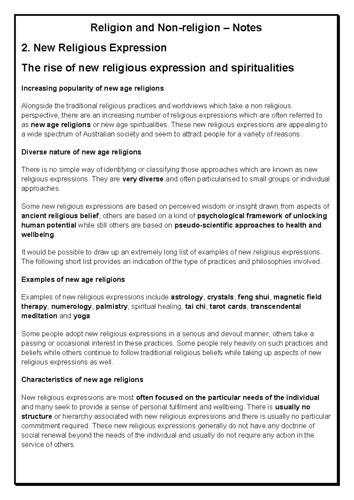 New Religious Expressions: Key Notes and Glossary (REL101) - Studocu