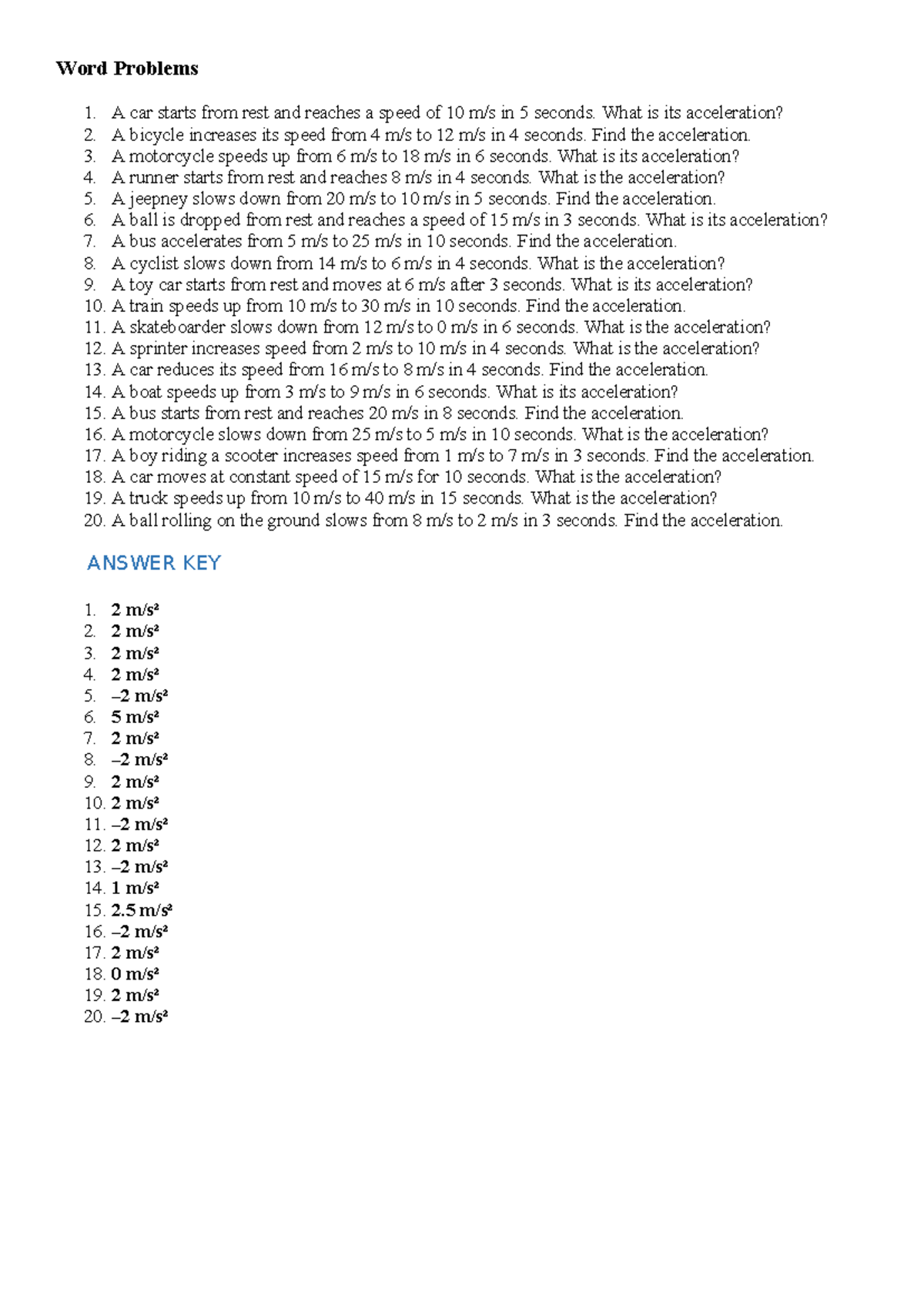 Acceleration Activities 4Q: Word Problems & Observations - Studocu