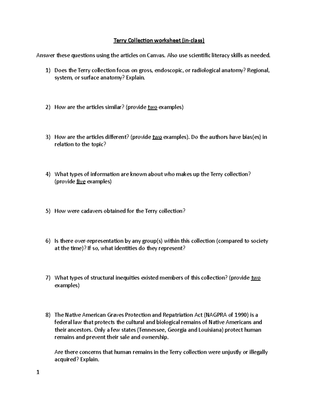 Terry Collection worksheet inclass - Terry Collection worksheet (in ...