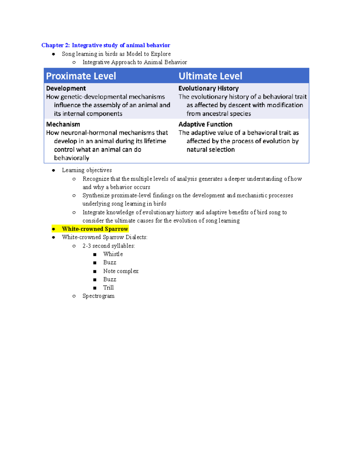 Chapter 2 Integrative study of animal behavior - Chapter 2: Integrative ...