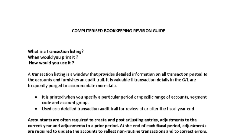 CPBK Computerized Bookkeeping Revision Guide and Exam Trials - Studocu