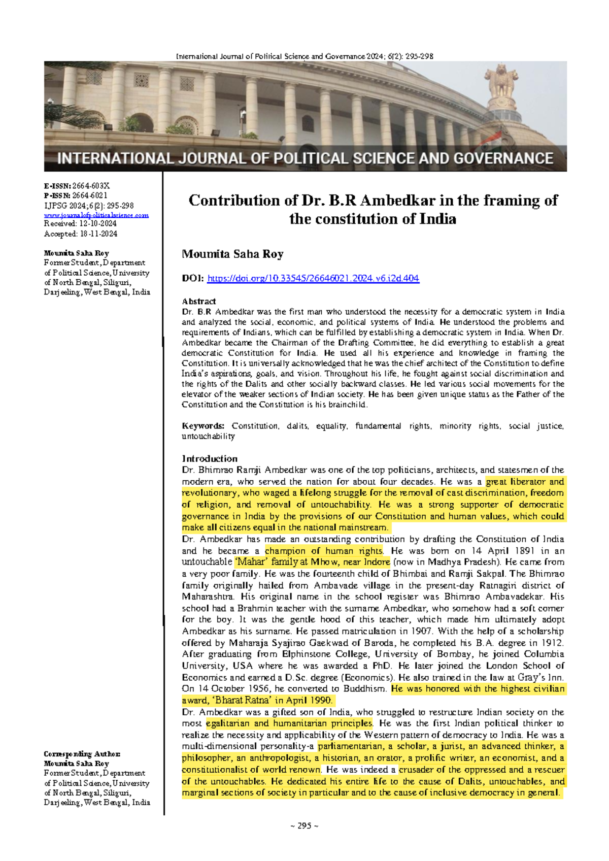 Contribution of Dr. B.R. Ambedkar to the Indian Constitution: A Study ...