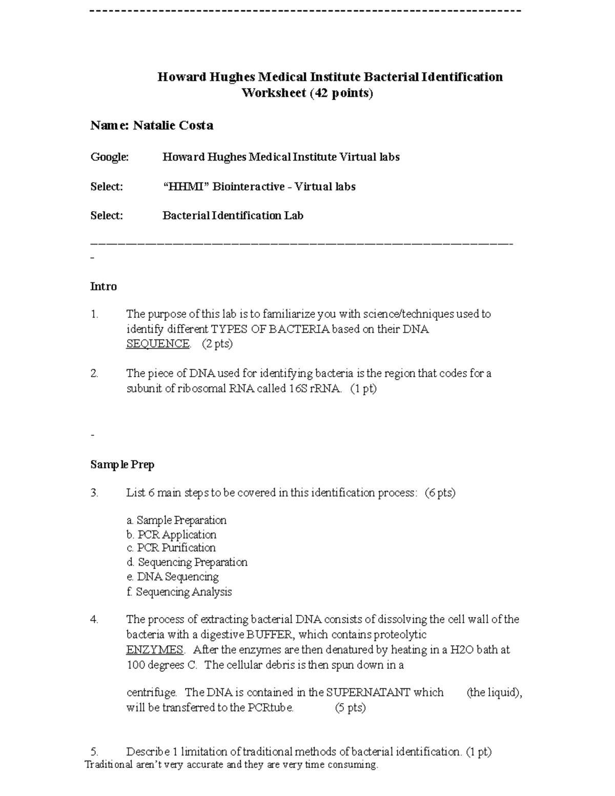 Bacterial Identification Lab Worksheet - HHMI Virtual Lab Guide - Studocu
