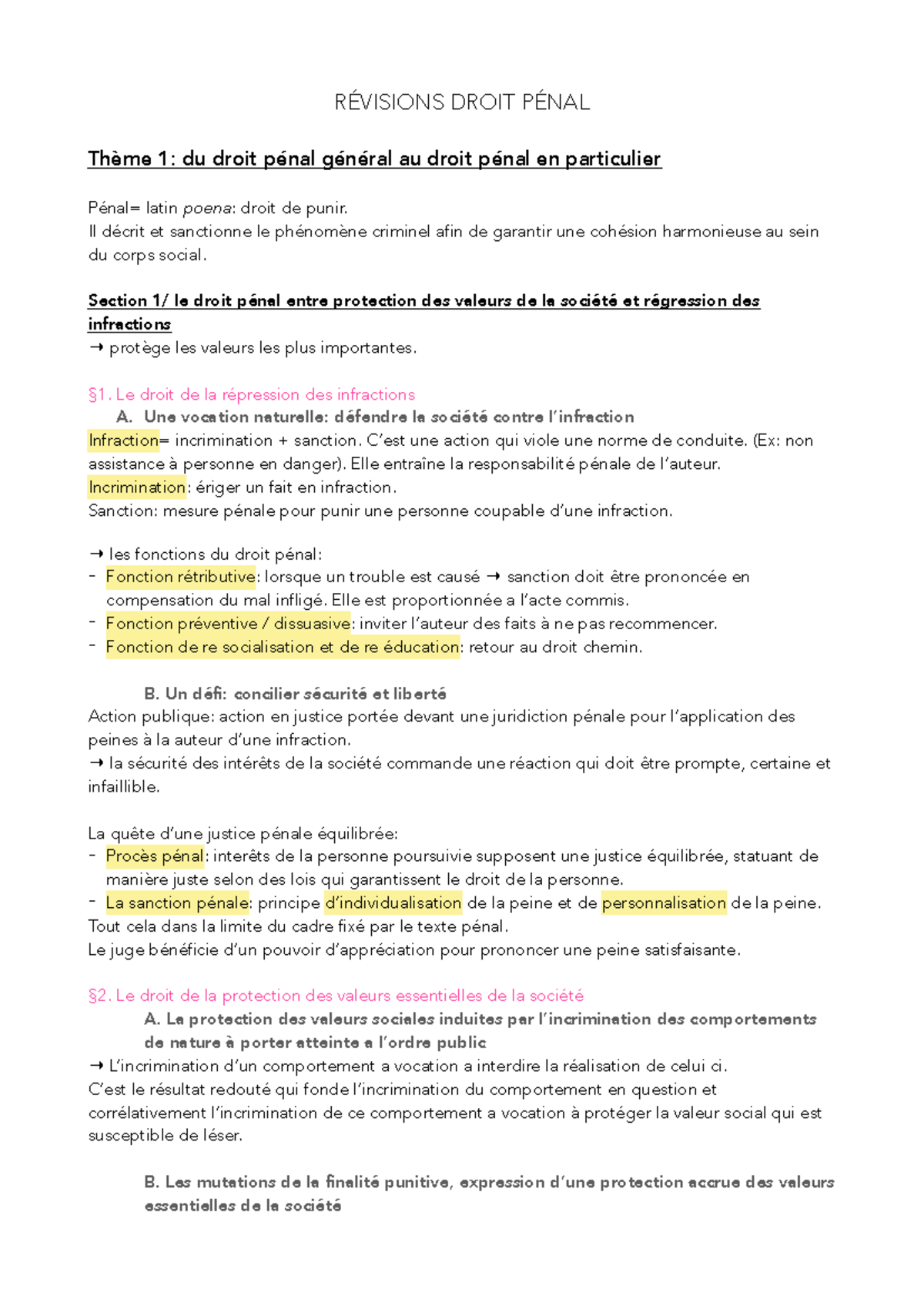 Fiches de Révisions Droit Pénal - Thème 1 à 8 - Studocu