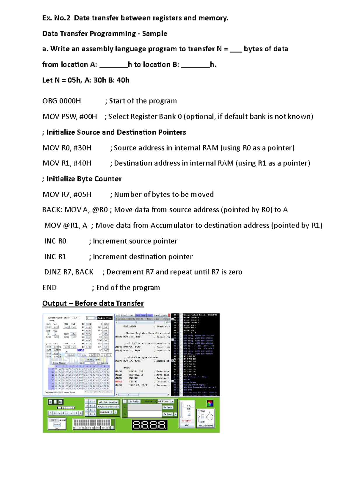 Ex. No.2 - Data Transfer & Exchange in Assembly Language - Studocu