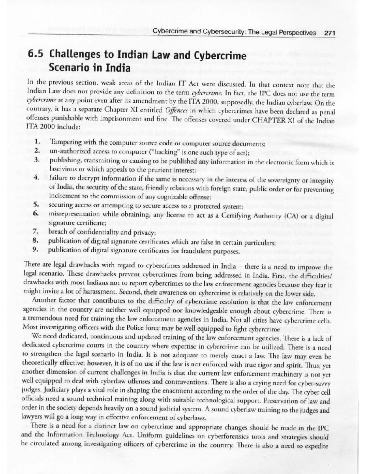 Cybercrime and Cybersecurity: Legal Challenges in India (271) - Studocu