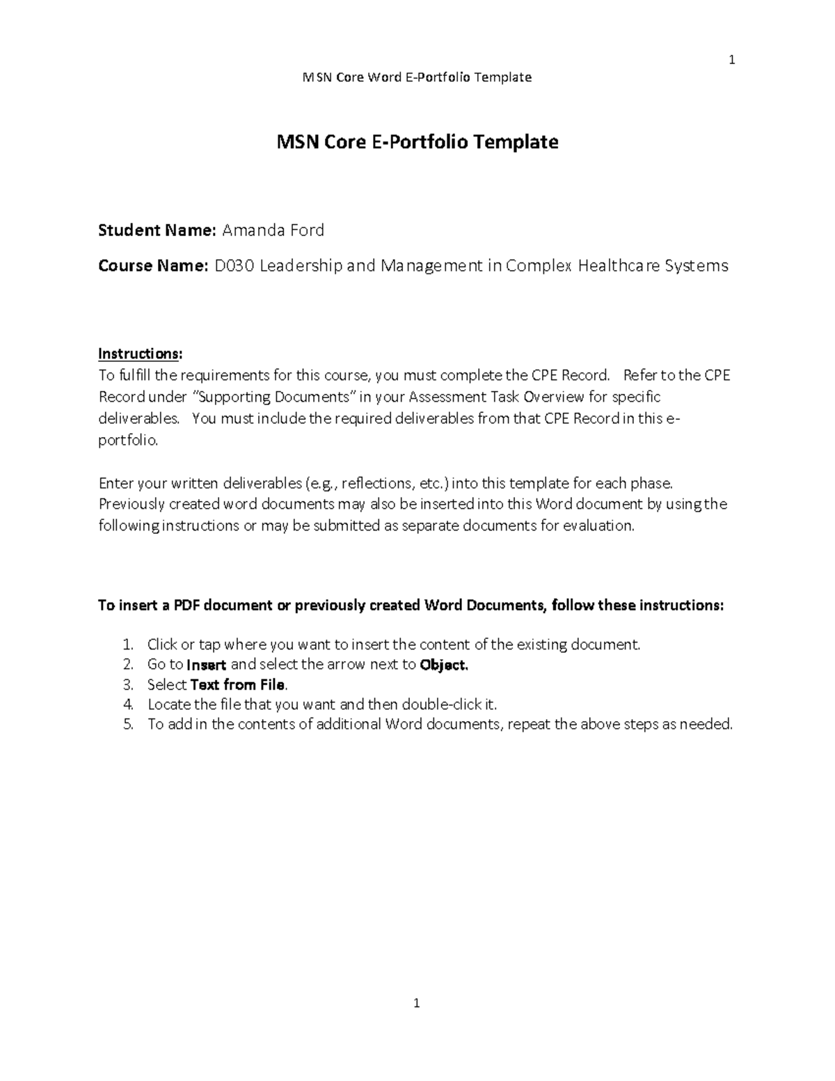 ePortfolio Submission - MSN Core Word E-Portfolio Template MSN Core E ...