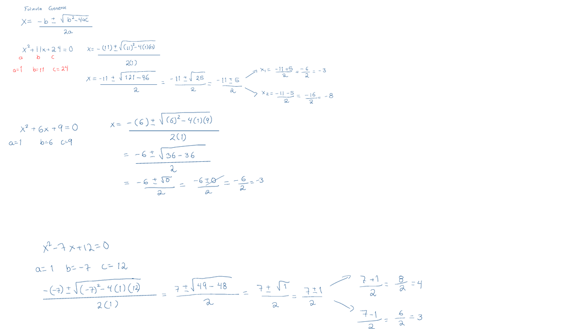 Fórmula General: Ejercicios Resueltos de Ecuaciones Cuadráticas - Studocu