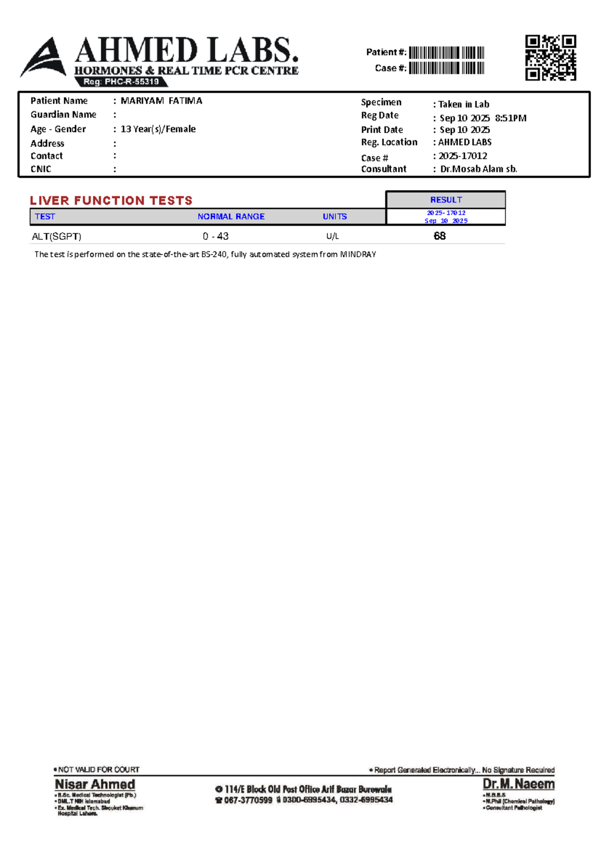 Your Lab Report - LIVER FUNCTION TESTS RESULT TEST NORMAL RANGE UNITS ...
