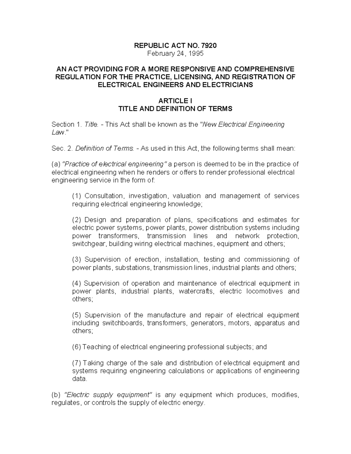 EE-LAWS- Midterm Exam Study Notes on Electrical Engineering Regulation ...