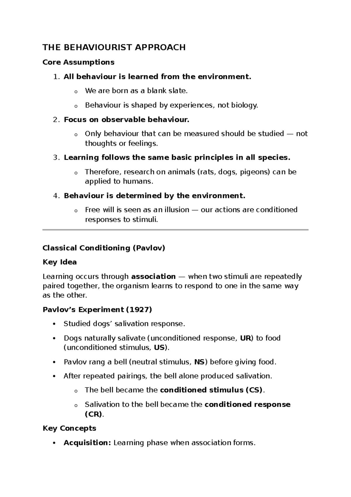 Approaches in Psychology: Behaviourism, SLT, and Cognition Notes - Studocu