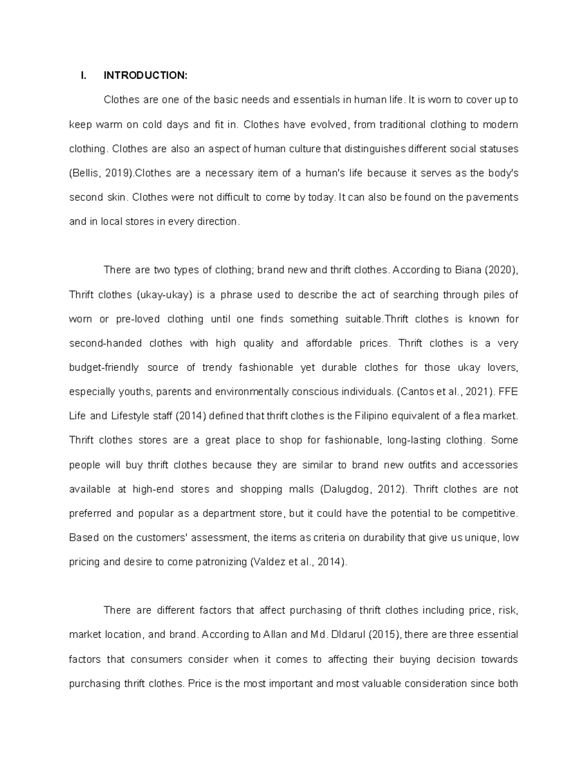 Factors affecting the buying decision - I. INTRODUCTION: Clothes are ...