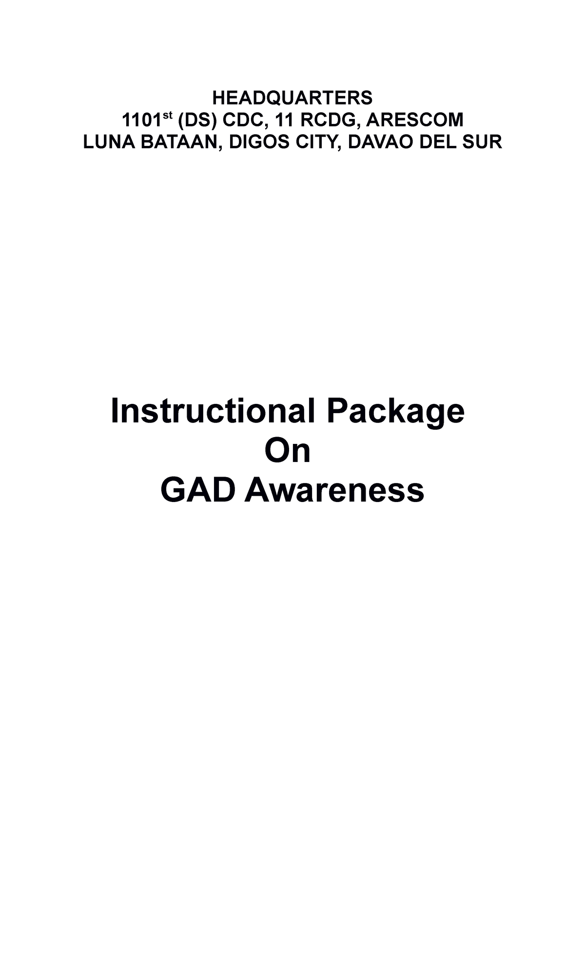 Instructional Package on GAD Awareness and Interior Guard Duty - Studocu
