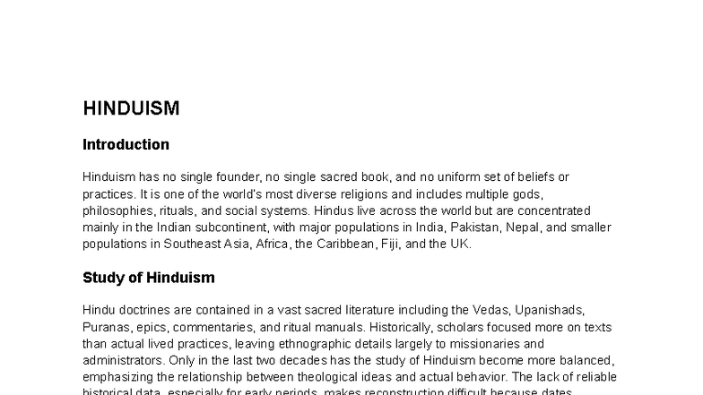 HINDUISM: Comprehensive Study Notes on Beliefs and Practices - Studocu