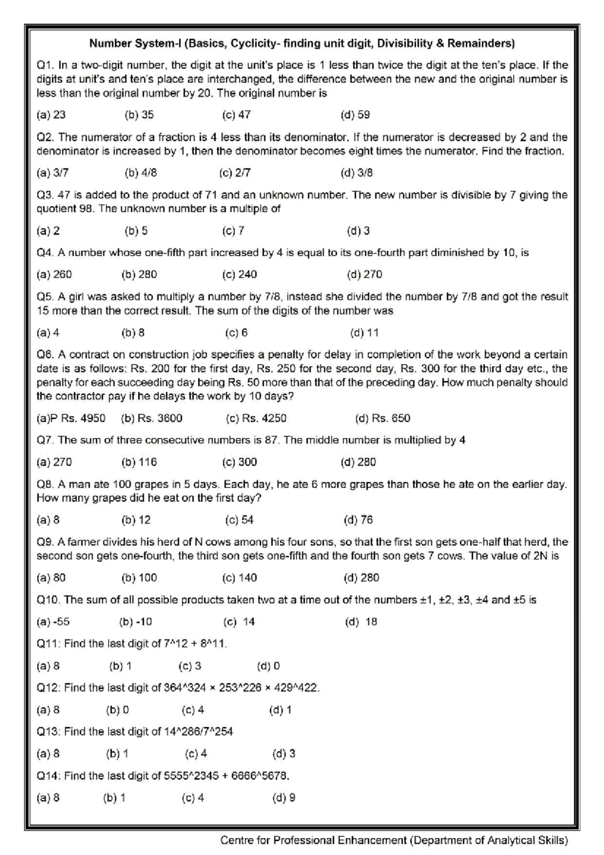 Number System Basics: Unit Digits & Divisibility Q1-Q33 - Studocu