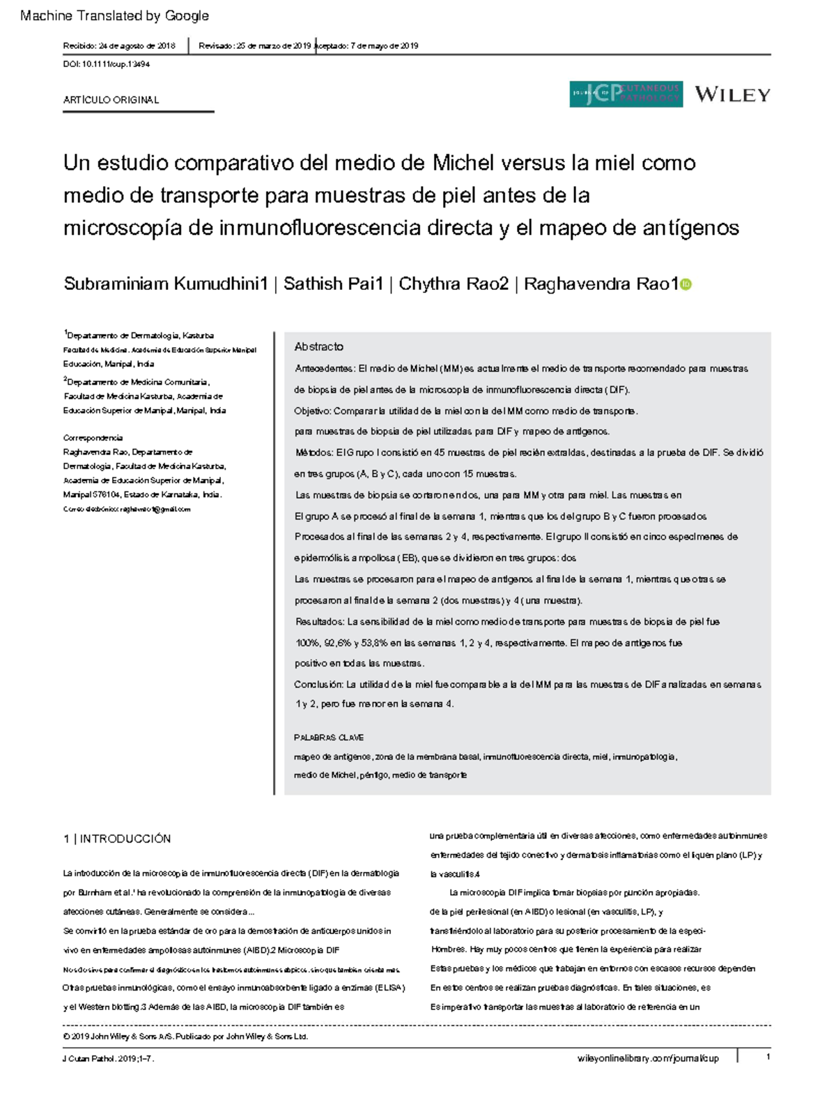 Comparative Study of Honey vs. Michel Medium for Skin Biopsy Transport ...
