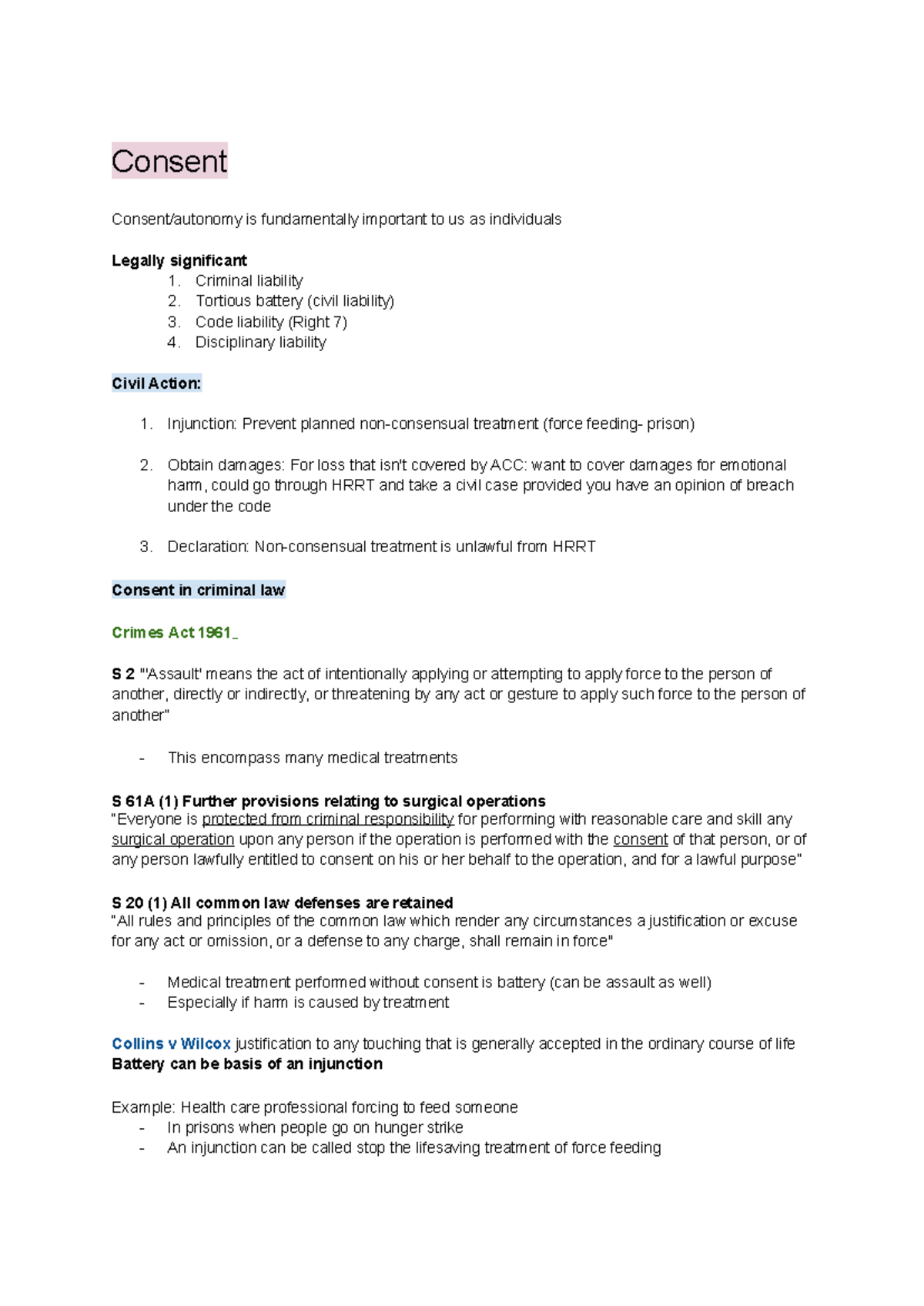 Consent Cheat Sheet: Legal Implications and Case Studies (LAW 101 ...