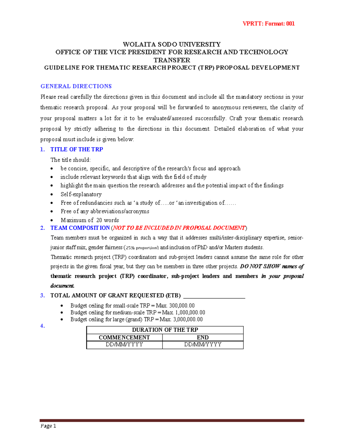 VPRTT: Guideline for Thematic Research Project Proposal Development ...