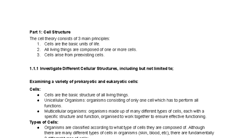 Biology Year 11 - Module 1: Cells as the Basis of Life Summary Notes ...