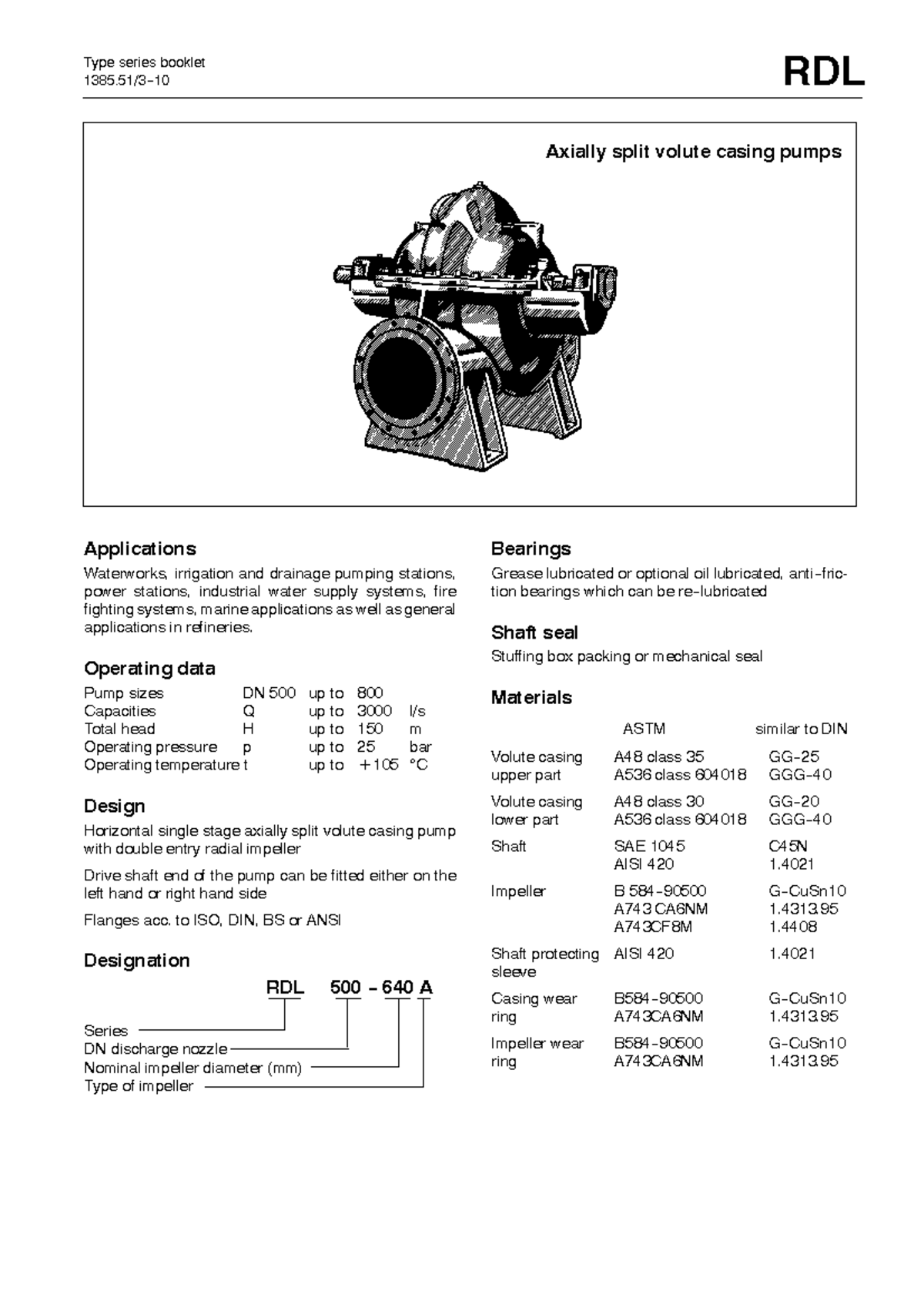 KSB RDL 1385/3--10 Axially Split Volute Casing Pump Overview - Studocu