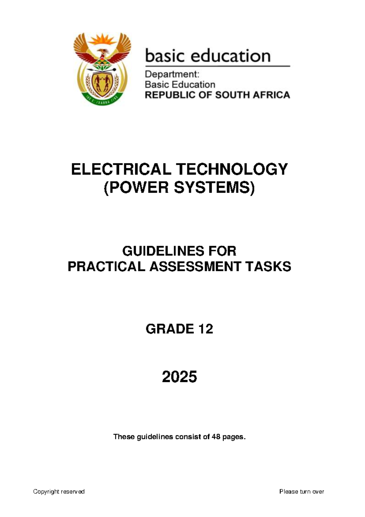 Electrical Technology PAT Guidelines for Grade 12 (Power Systems) 2025 ...