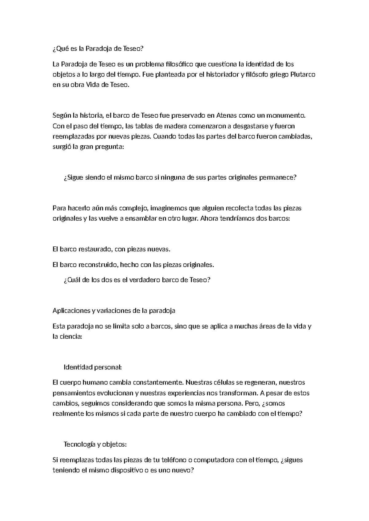 Qué es la Paradoja de Teseo - Fue planteada por el historiador y ...