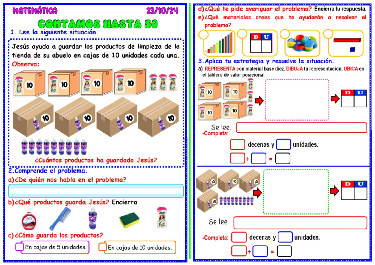 Contamos Hasta 50 - MATEMÁTICA d) te pide averiguar el problema ...