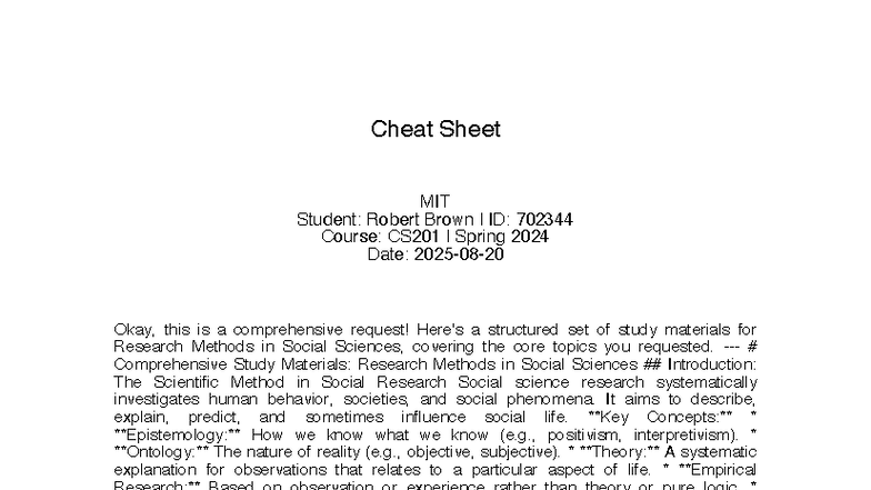 CS201 Spring 2024: Comprehensive Study Materials for Research Methods ...