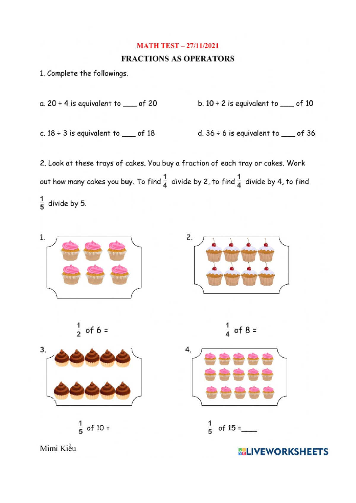 MATH 101: Worksheet on Fractions as Operators - Studocu