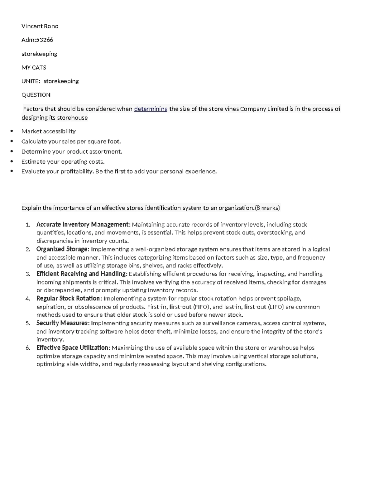 Store Keeping NOTES - Store Keeping Store keeping is the task of ...