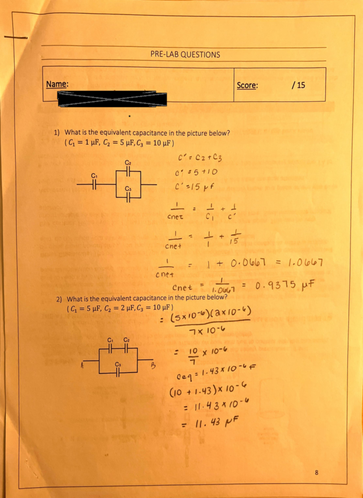 Physics 114 Capacitors Lab Report and Pre-Lab Analysis - Studocu