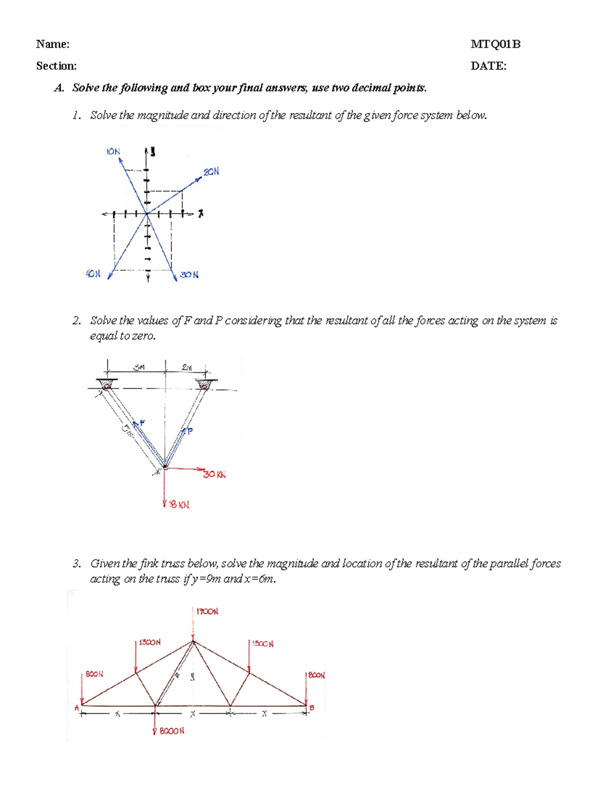 MTQ01B - statics, equilibrium, resultant, concurrent, non concurrent ...