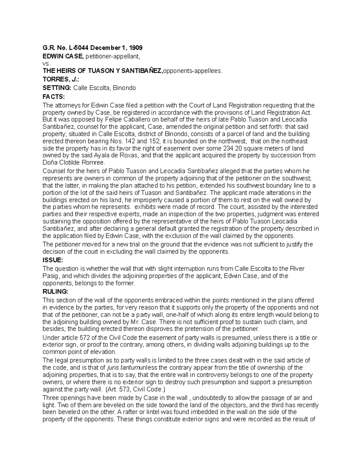Easements and Property Law Case Summaries (Property Law) - Studocu