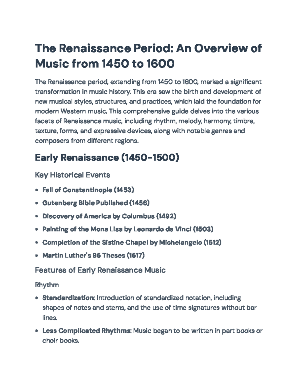 Renaissance Music Overview (1450-1600): Key Features & Evolutions - Studocu