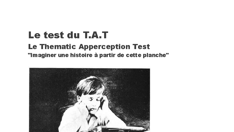 TAT - Comprendre le Thematic Apperception Test et ses Épreuves - Studocu