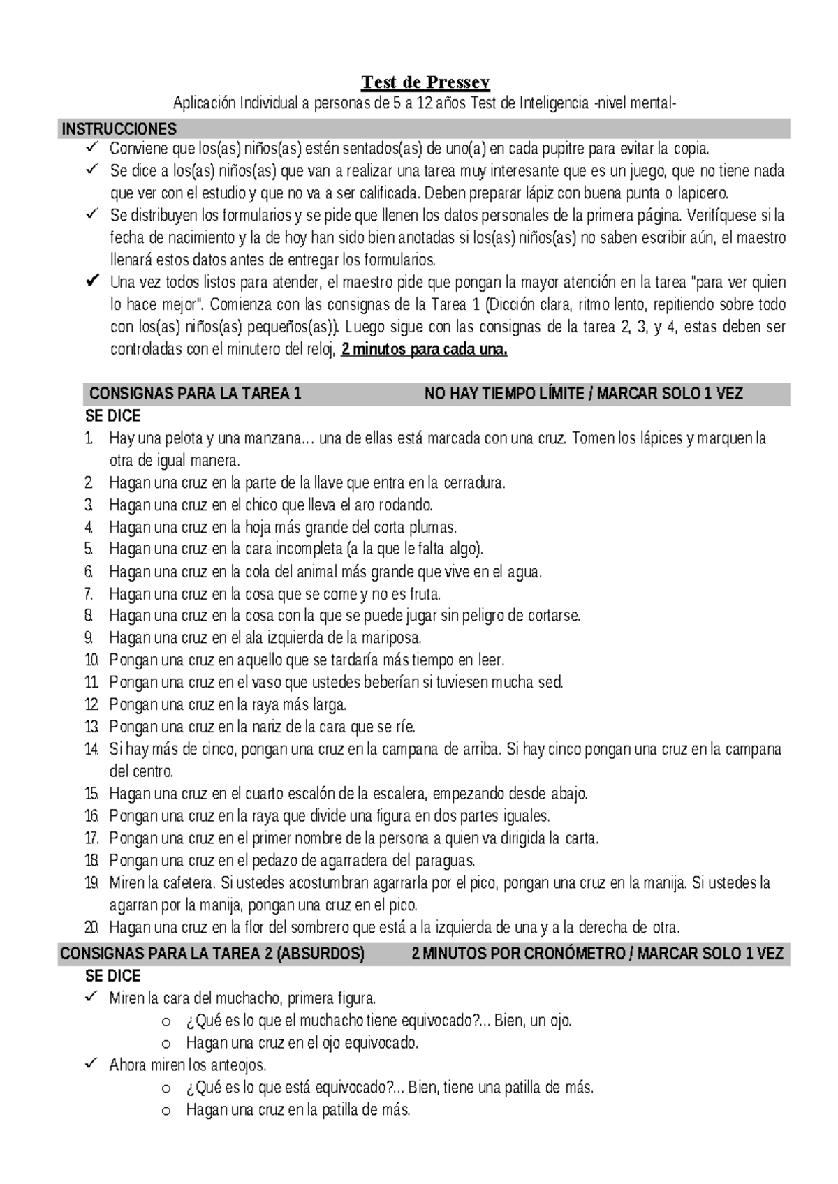 Aplicación del Test de Pressey para Niños de 5 a 12 Años - Studocu