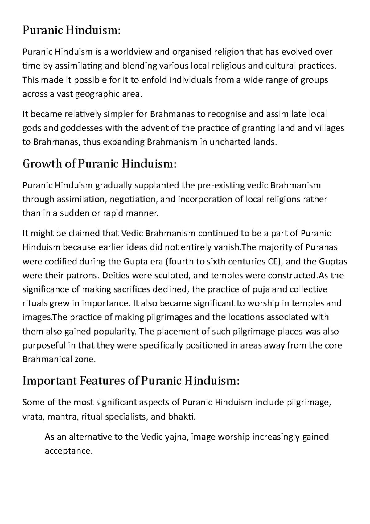 Puranic Hinduis 1 - Notes semester 3 - Puranic Hinduism: Puranic ...