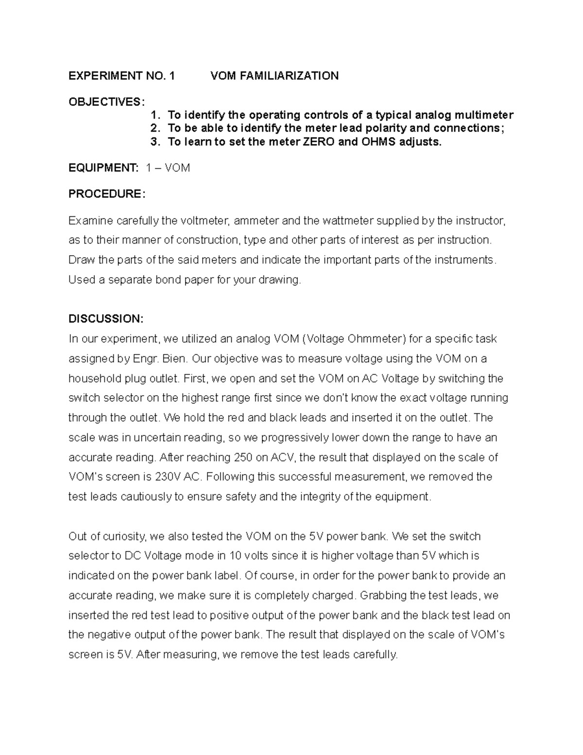 VOM Familiarization - EXPERIMENT NO. 1 VOM FAMILIARIZATION OBJECTIVES ...