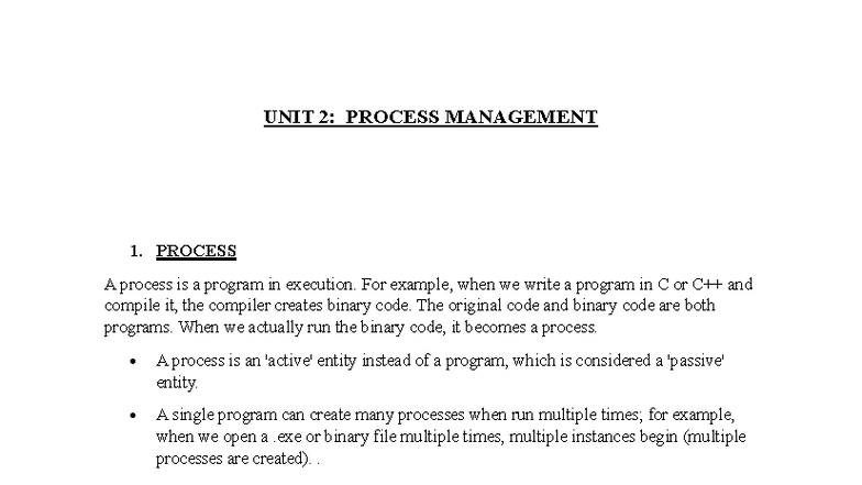 UNIT 2: Process Management Overview and Key Concepts - Studocu